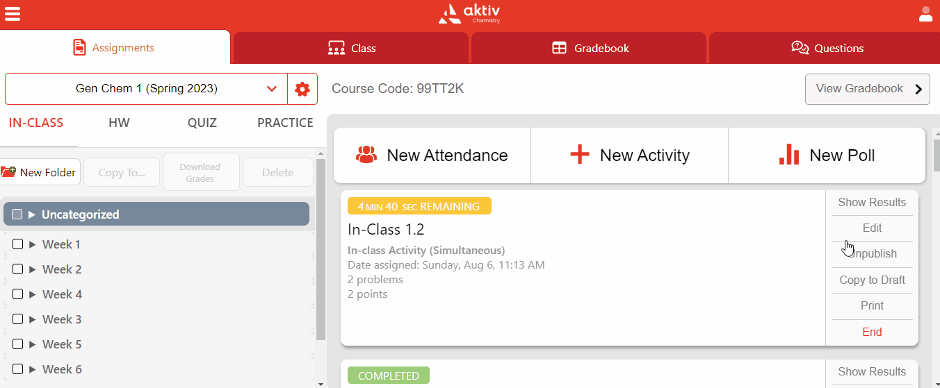 Change A Published In-Class Assignment's Time Limit