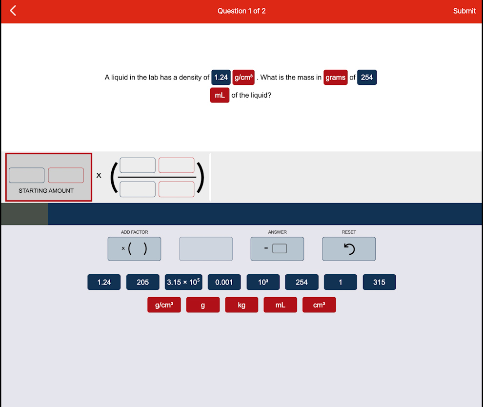 How do I answer a Dimensional Analysis problem on Aktiv Chemistry?