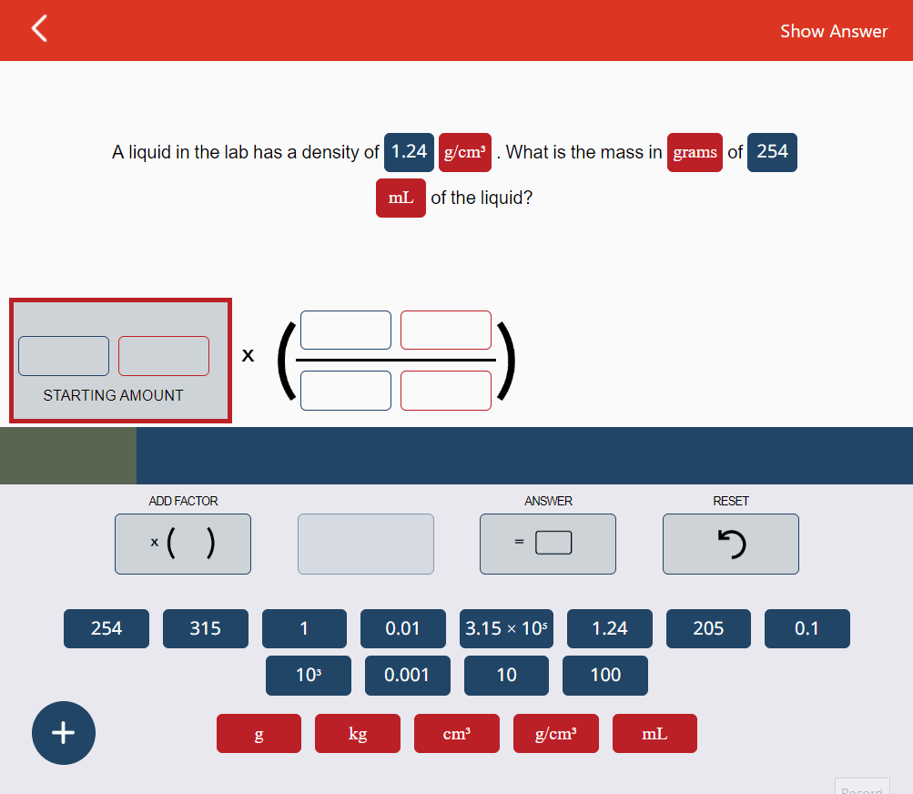 How do I answer a Dimensional Analysis problem on Aktiv Chemistry?