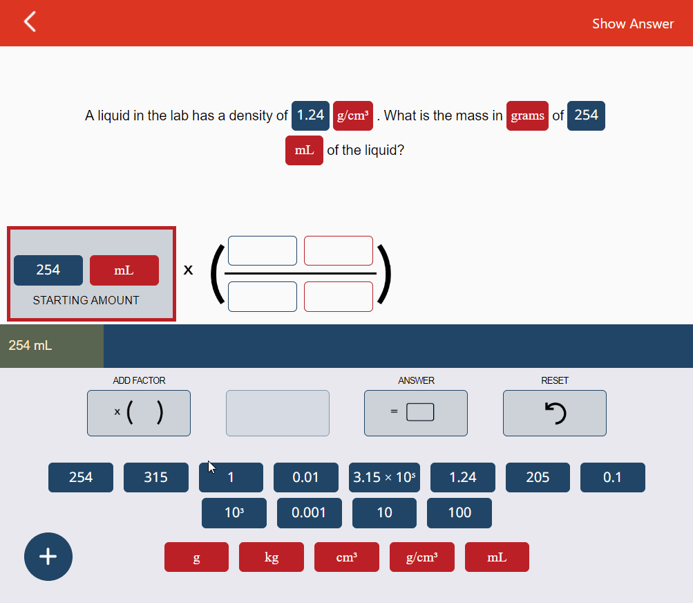 How do I answer a Dimensional Analysis problem on Aktiv Chemistry?