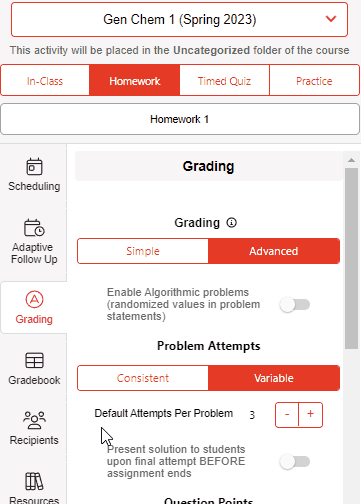 How do I set up Advanced Grading for an assignment?