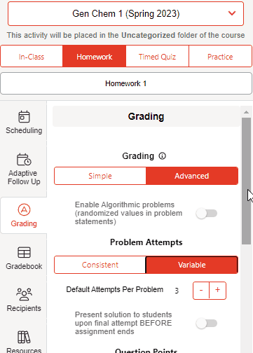 How do I set up Advanced Grading for an assignment?