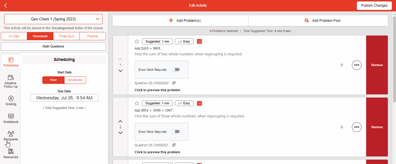 Assigning activities to a specific student or groups of students
