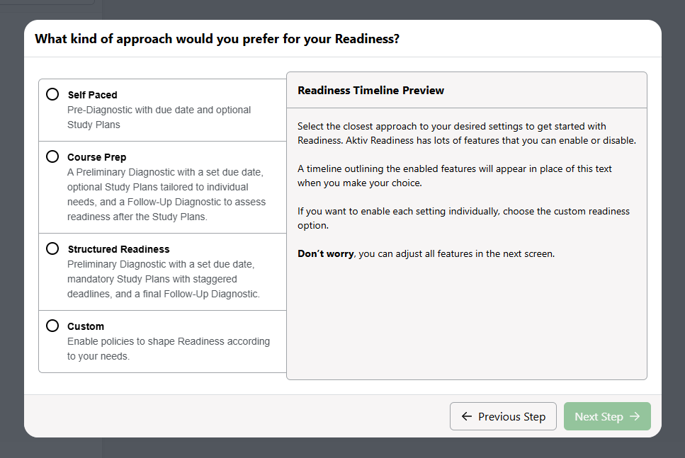 Set Up Readiness In Your Aktiv Course